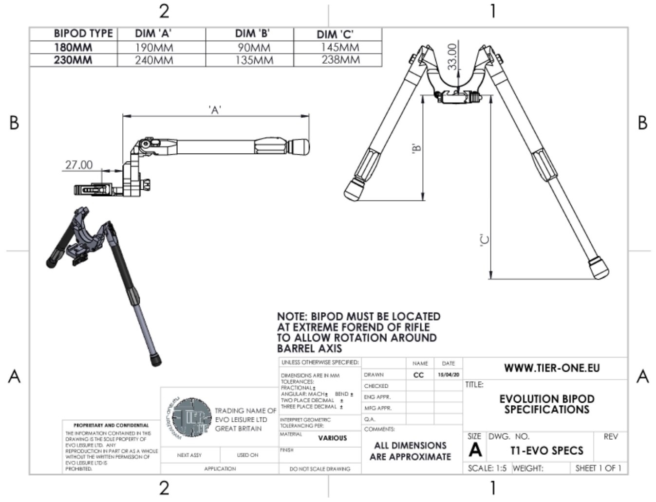 Tier One Evolution Bipod Carbon - Kurt Zimmermann Waffen AG