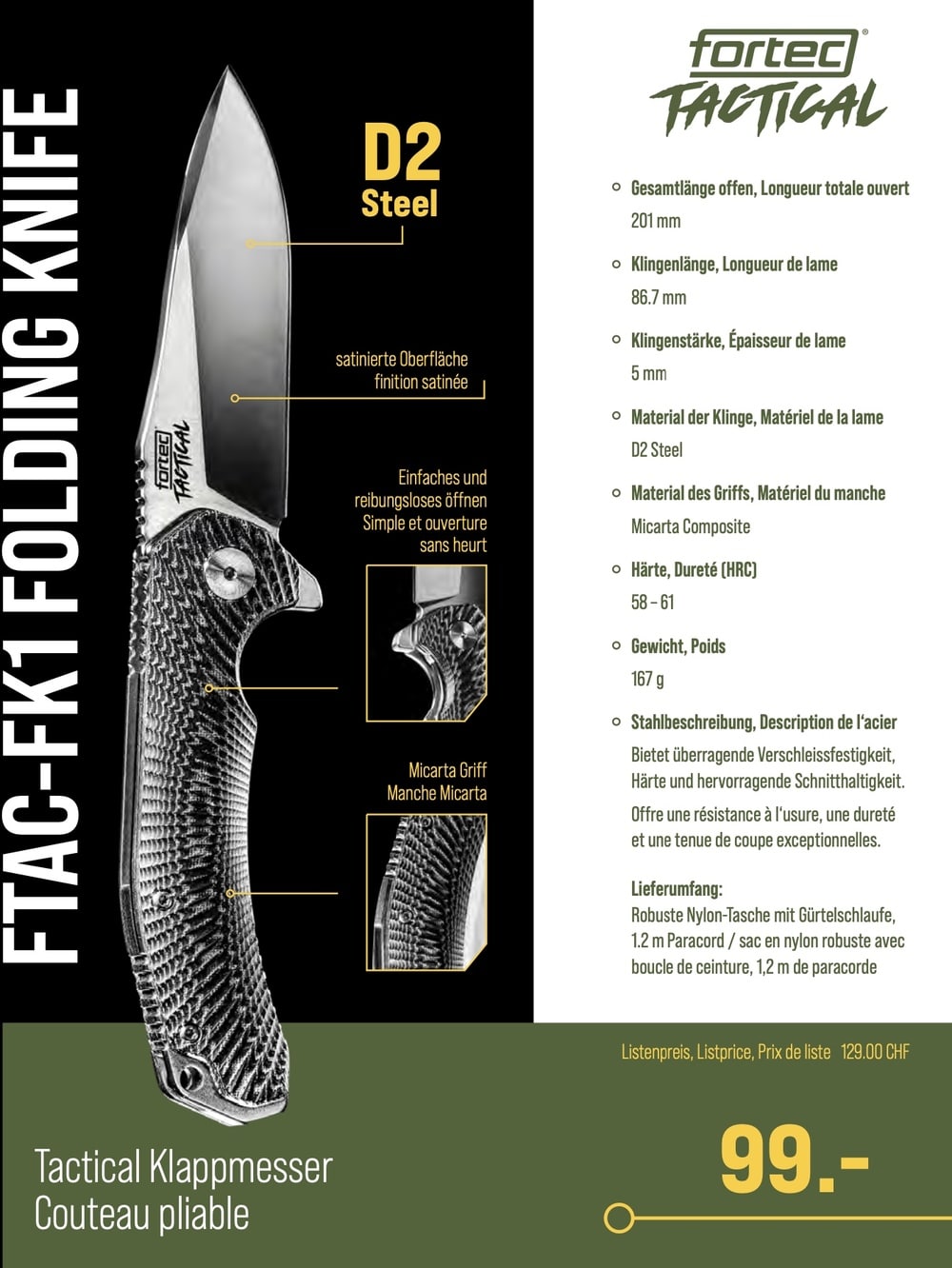Fortec Tactical FTAC-FK1 Folding Knife - Kurt Zimmermann Waffen AG